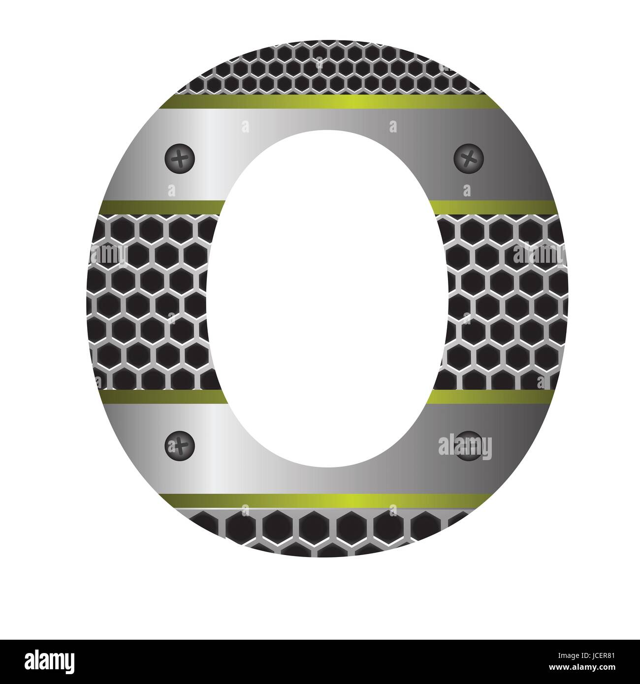 colorful illustration with perforated metal letter O on a white ...