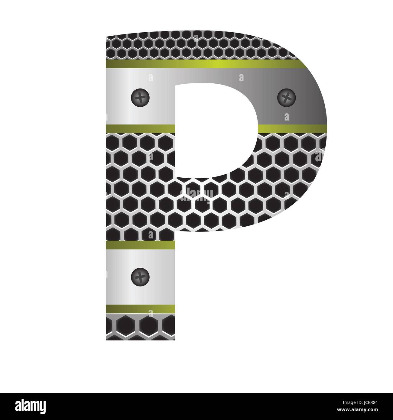colorful illustration with perforated metal letter P on a white ...