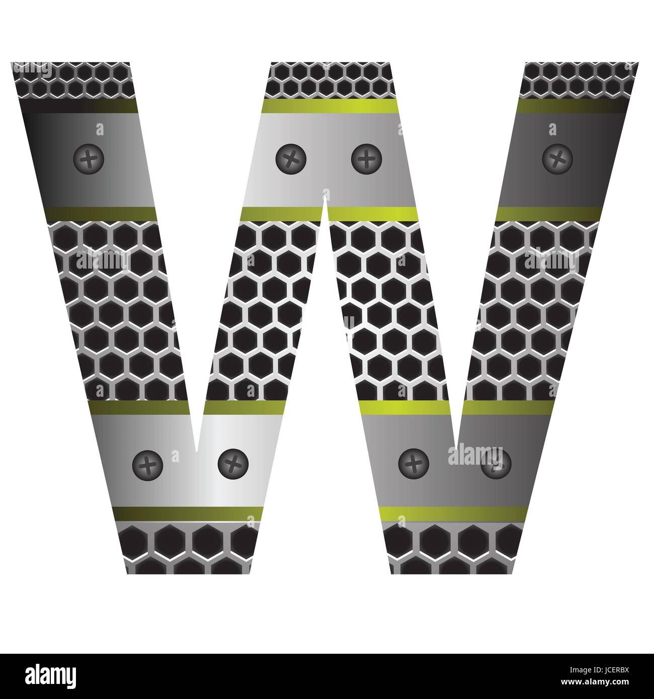 colorful illustration with perforated metal letter W on a white ...