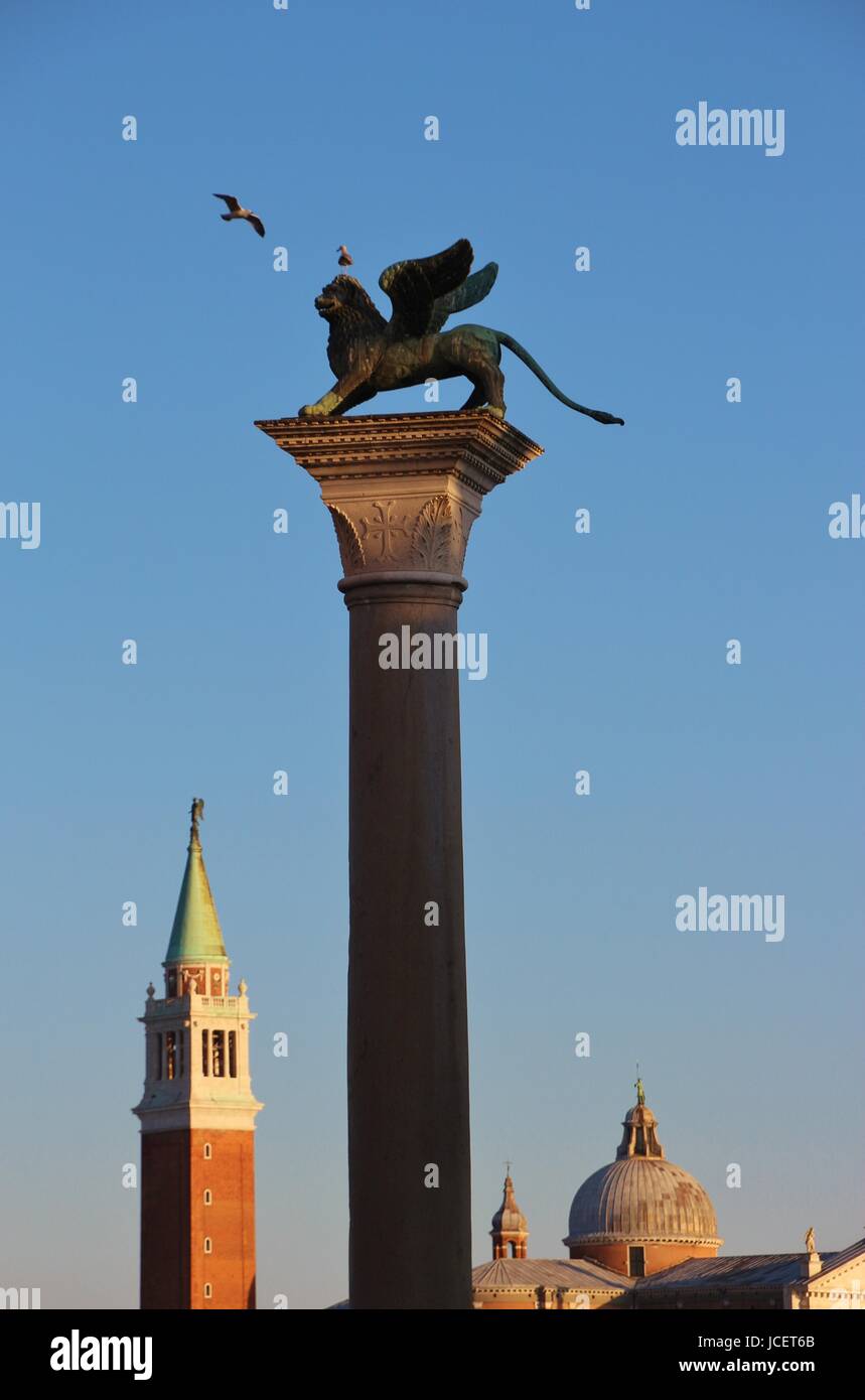 Column of San Marco, as a lion, on Saint Mark's Square in Venice. Italy ...