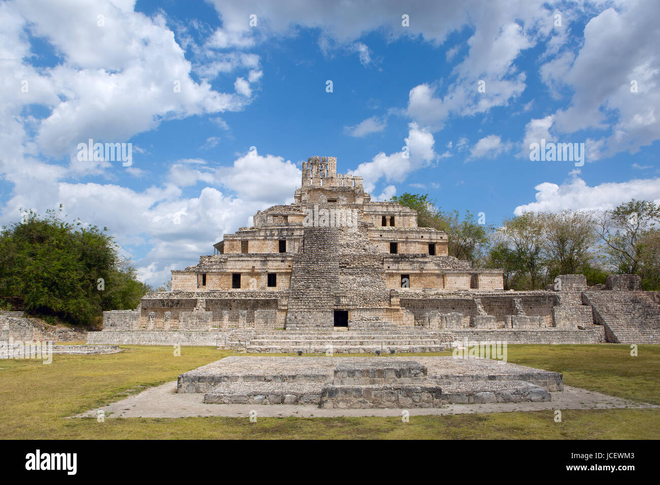 the unique temple of five storeys in Edzna, Campeche, Mexico Stock ...