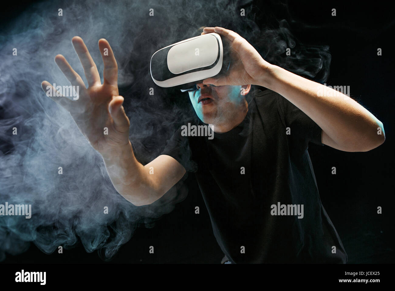 The man with glasses of virtual reality. Future technology concept ...