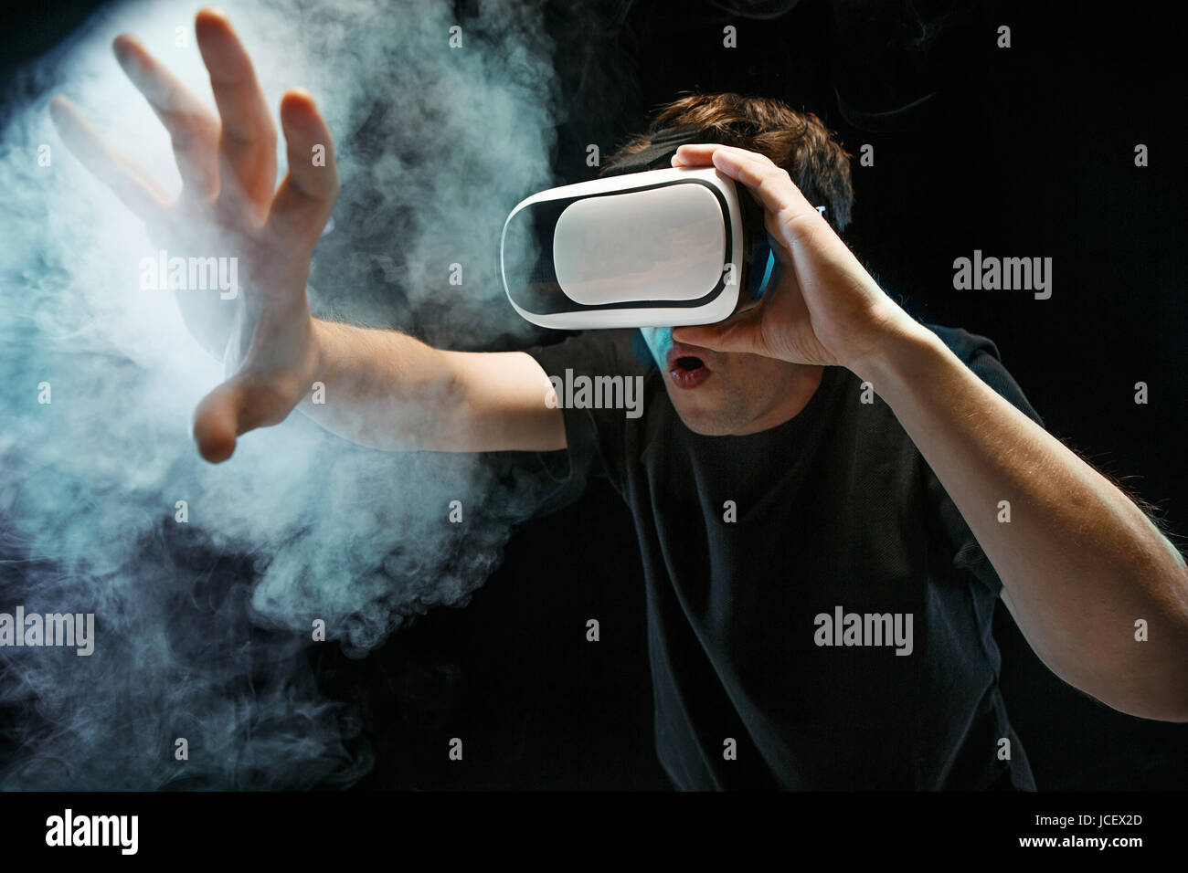 The man with glasses of virtual reality. Future technology concept ...