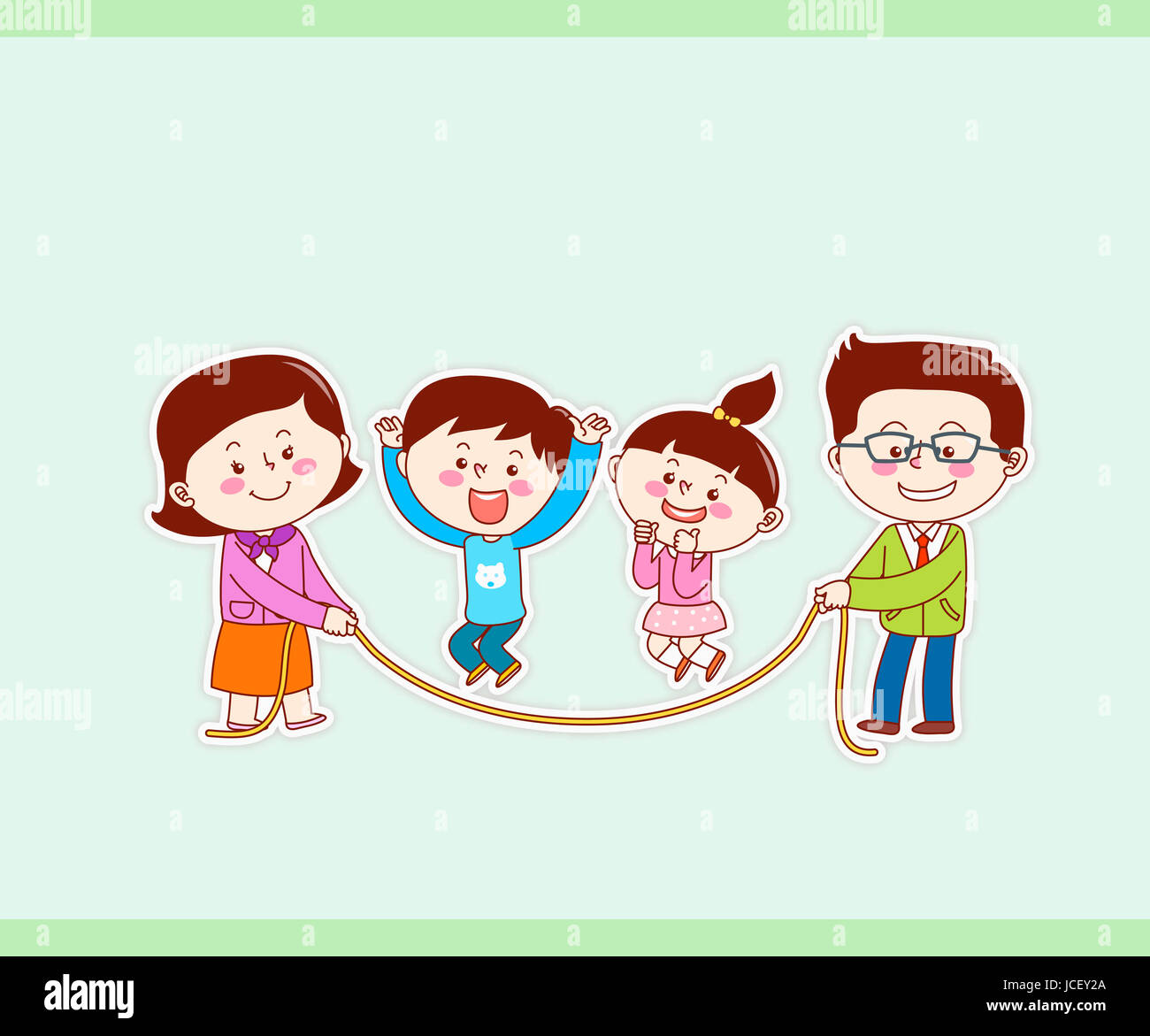 Harmonious family playing jump rope Stock Photo - Alamy