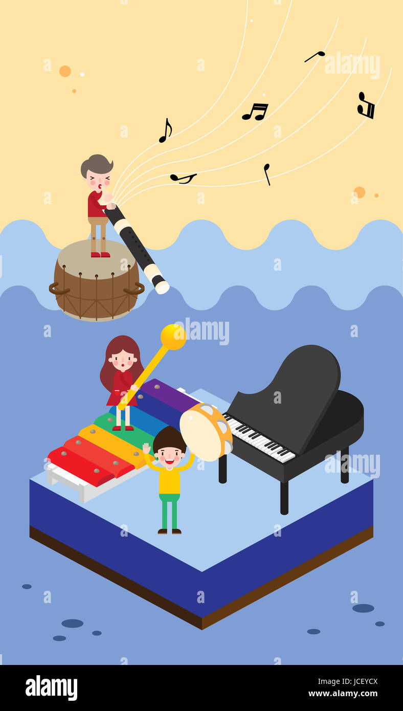 Illustration of smiling children playing musical instruments Stock ...