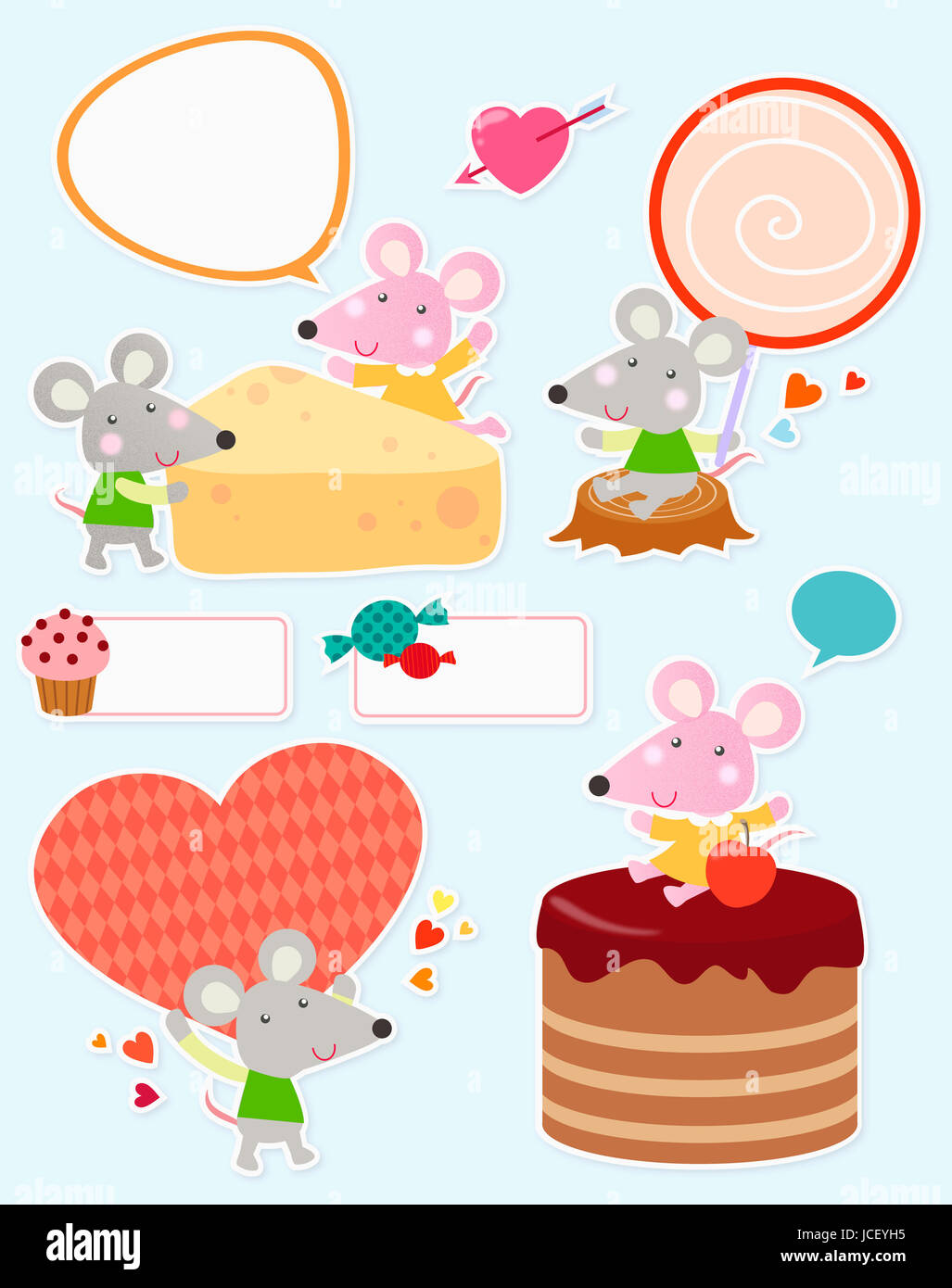 Various cute stickers with mice Stock Photo - Alamy