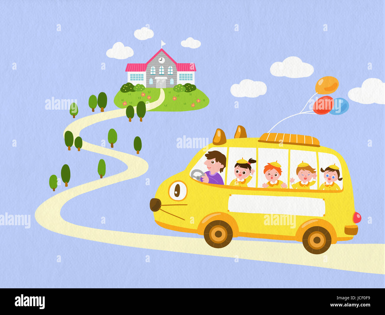 Smiling kindergarten kids in school bus Stock Photo - Alamy