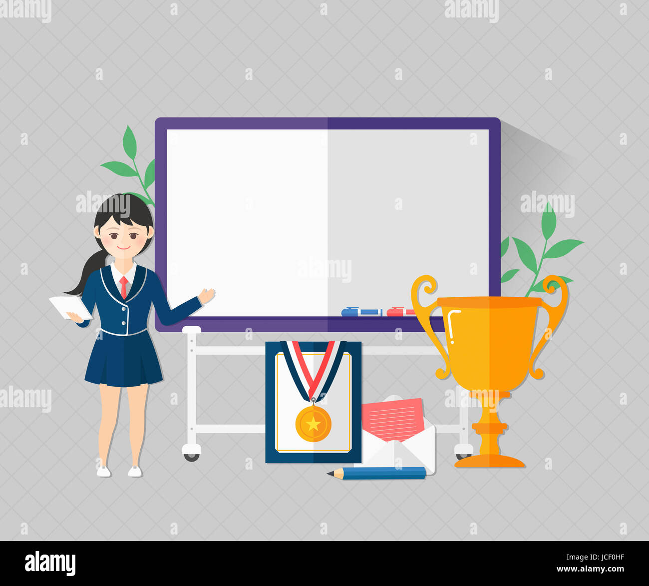 Frame with smiling school girl having a presentation Stock Photo - Alamy