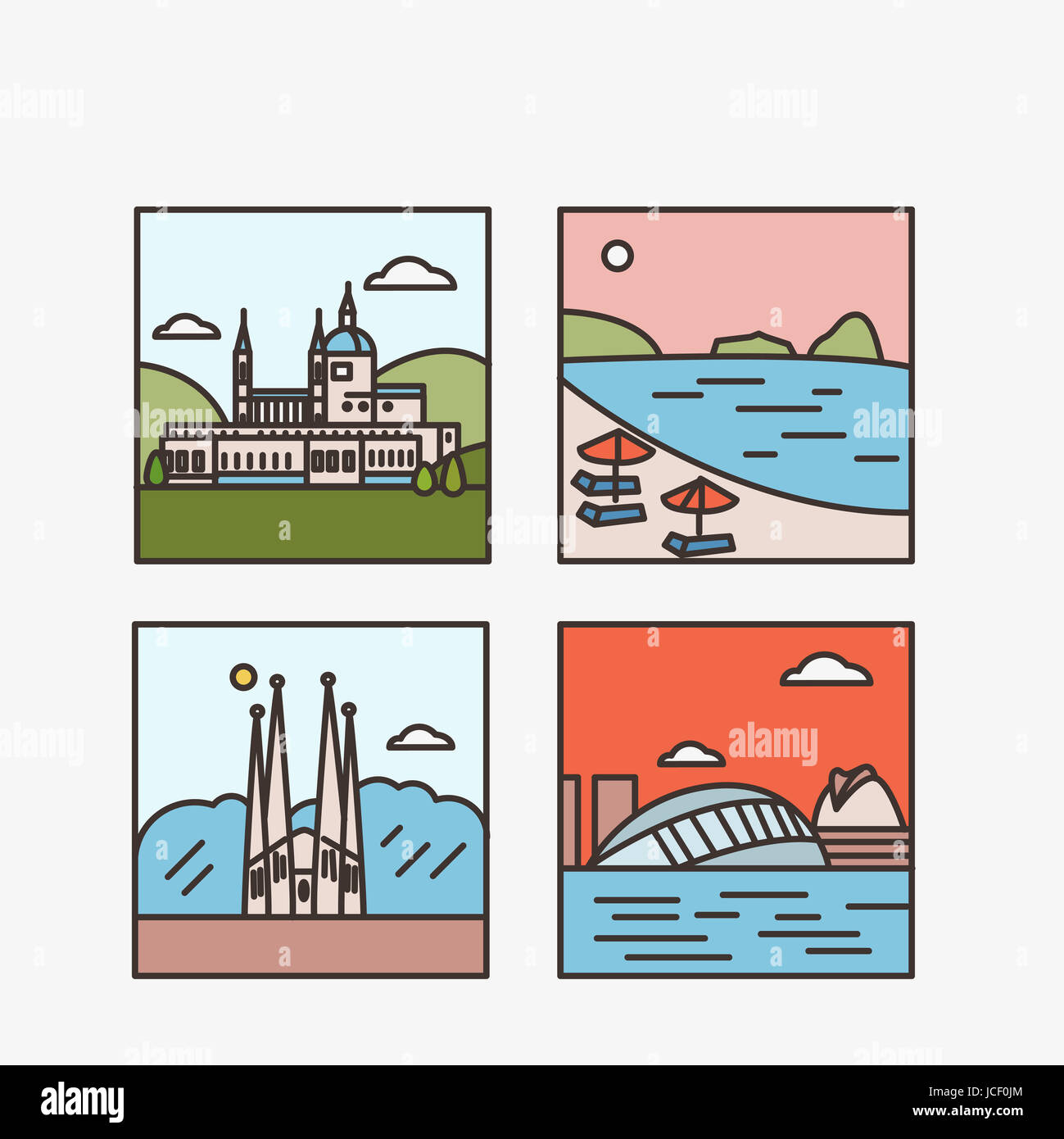 Illustrations of landmarks in Spain Stock Photo - Alamy