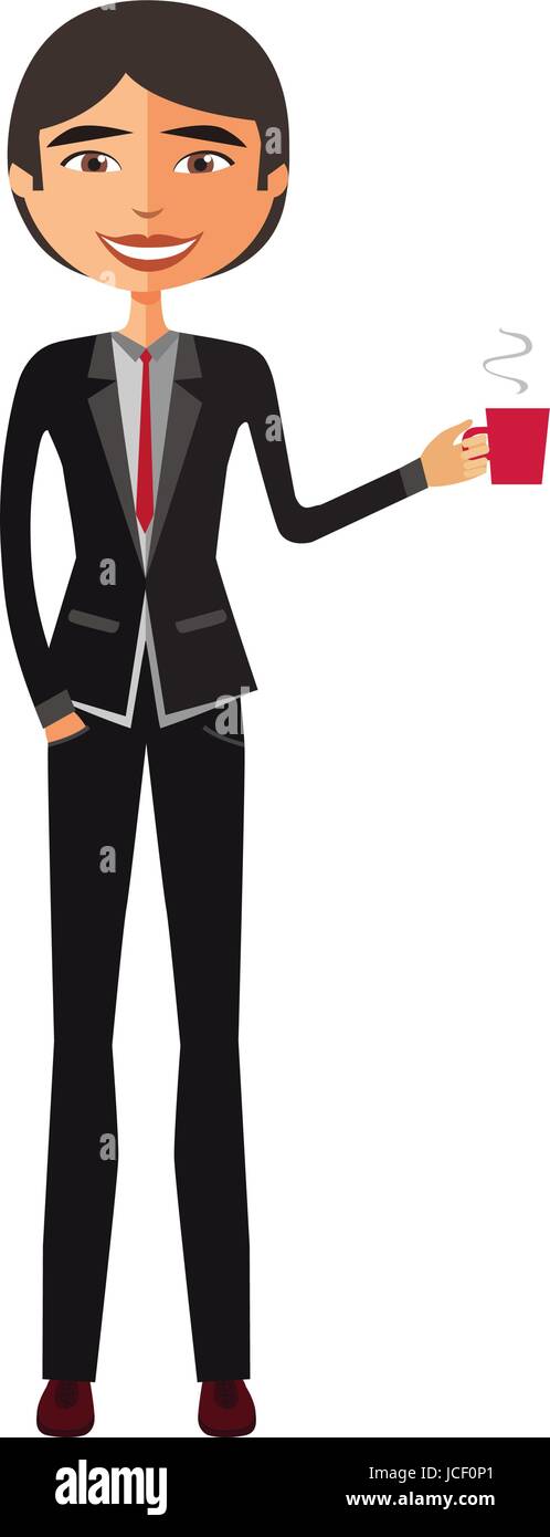 Asian Business man with a cup of tea and teapot vector flat cartoon ...