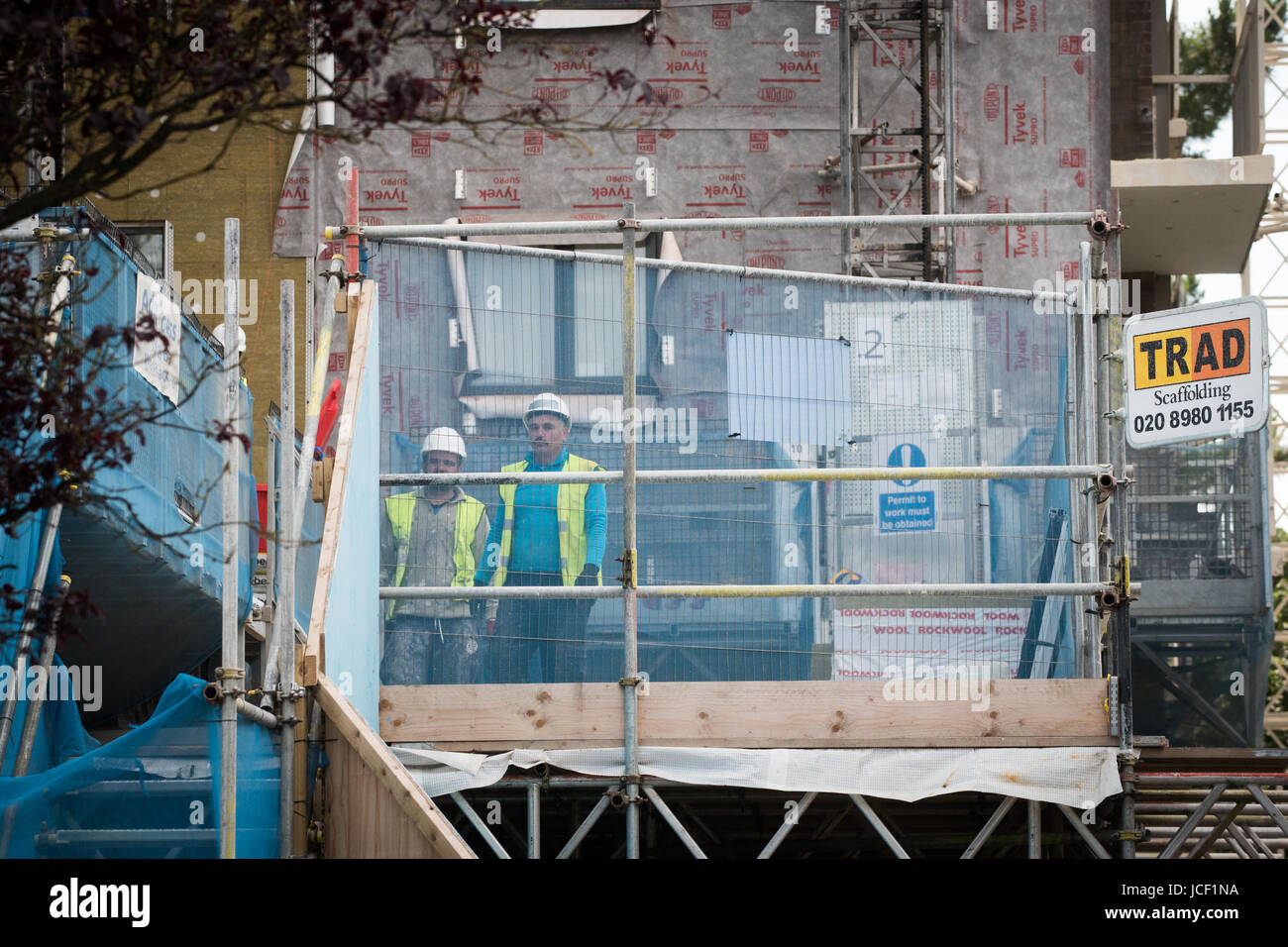 Dangerous flammable cladding panels being removed from on a tower block ...