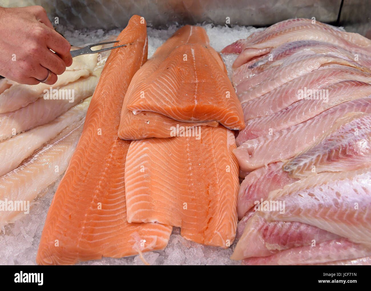Langenhagen, Germany. 13th June, 2017. Organic salmon filets can be ...
