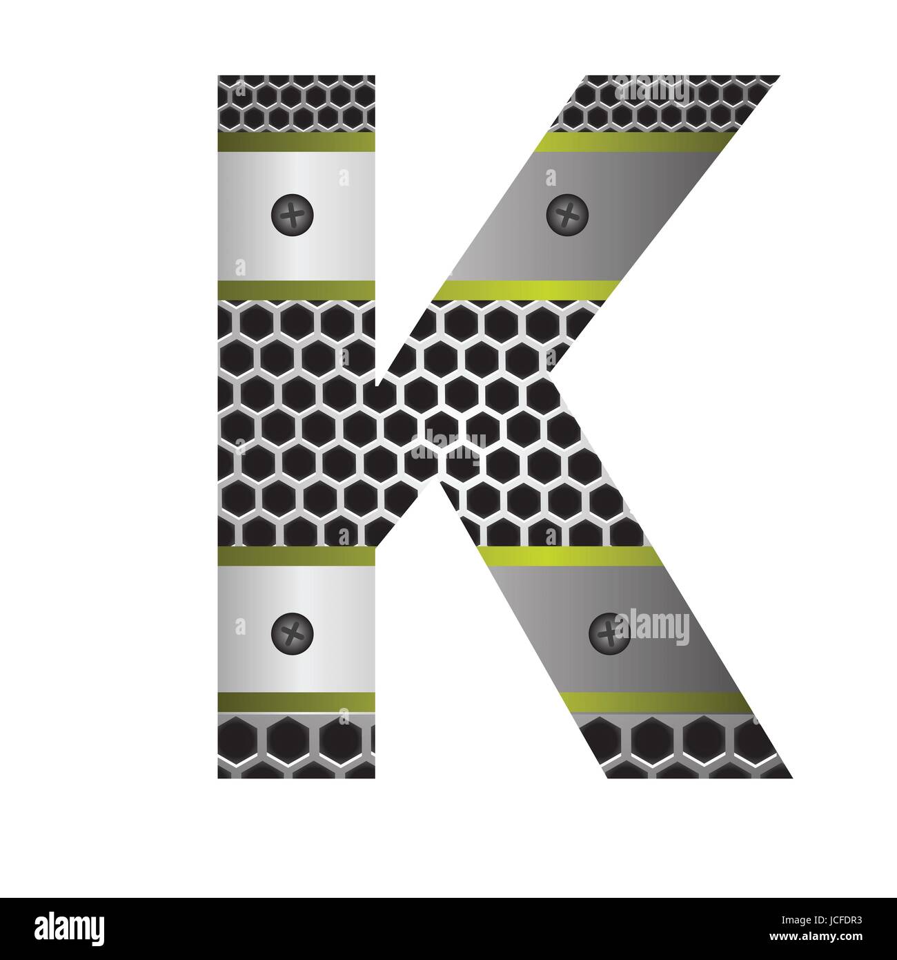colorful illustration with perforated metal letter K on a white ...