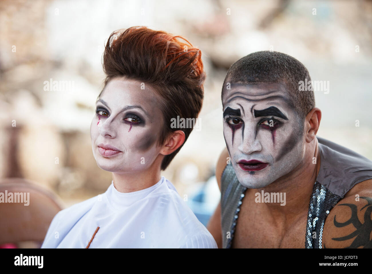 Attractive mixed male and female cirque performers backstage Stock ...