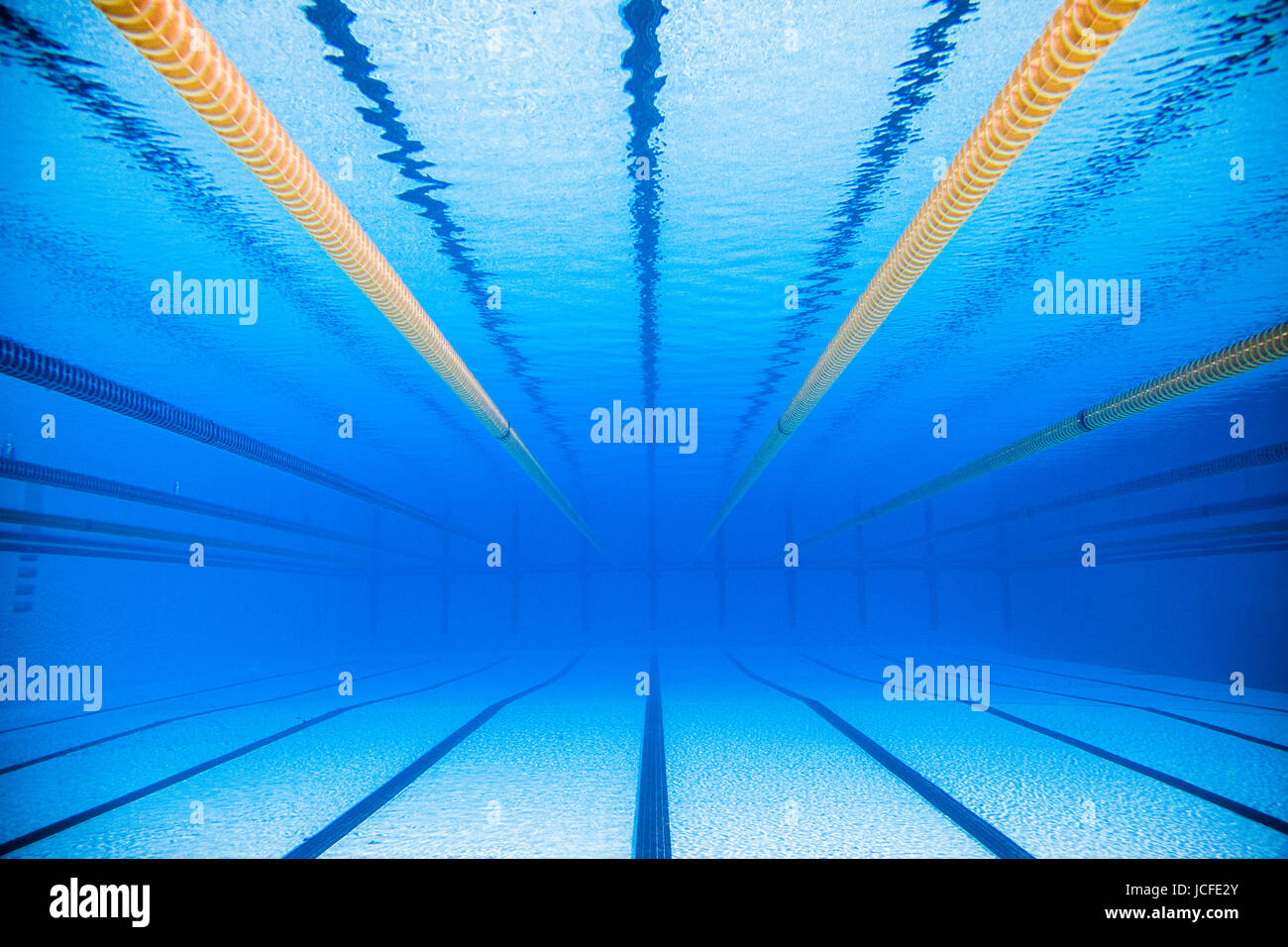 Empty 50m Olympic Outdoor Pool and Dividing lines from Underwater Stock ...