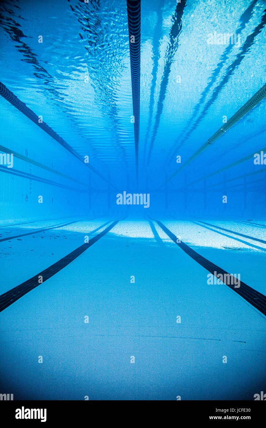 Empty 50m Olympic Outdoor Pool and Dividing lines from Underwater Stock ...
