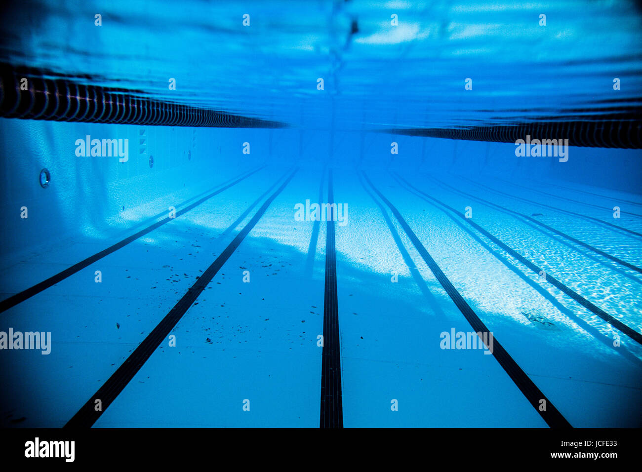 Empty 50m Olympic Outdoor Pool and Dividing lines from Underwater Stock ...