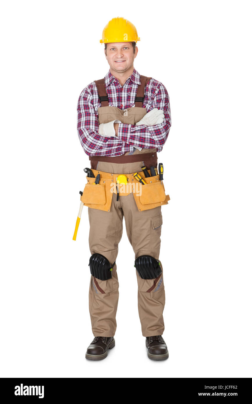 Portrait of construction worker. Isolated on white background Stock ...