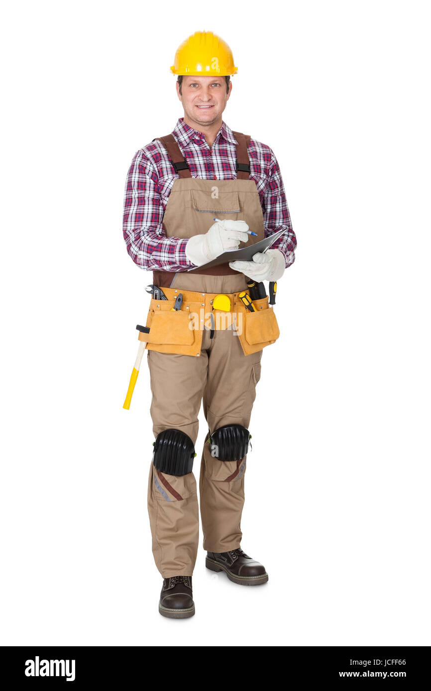 Portrait of construction worker. Isolated on white background Stock ...