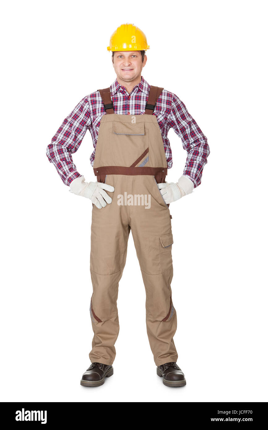 Portrait of construction worker. Isolated on white background Stock ...