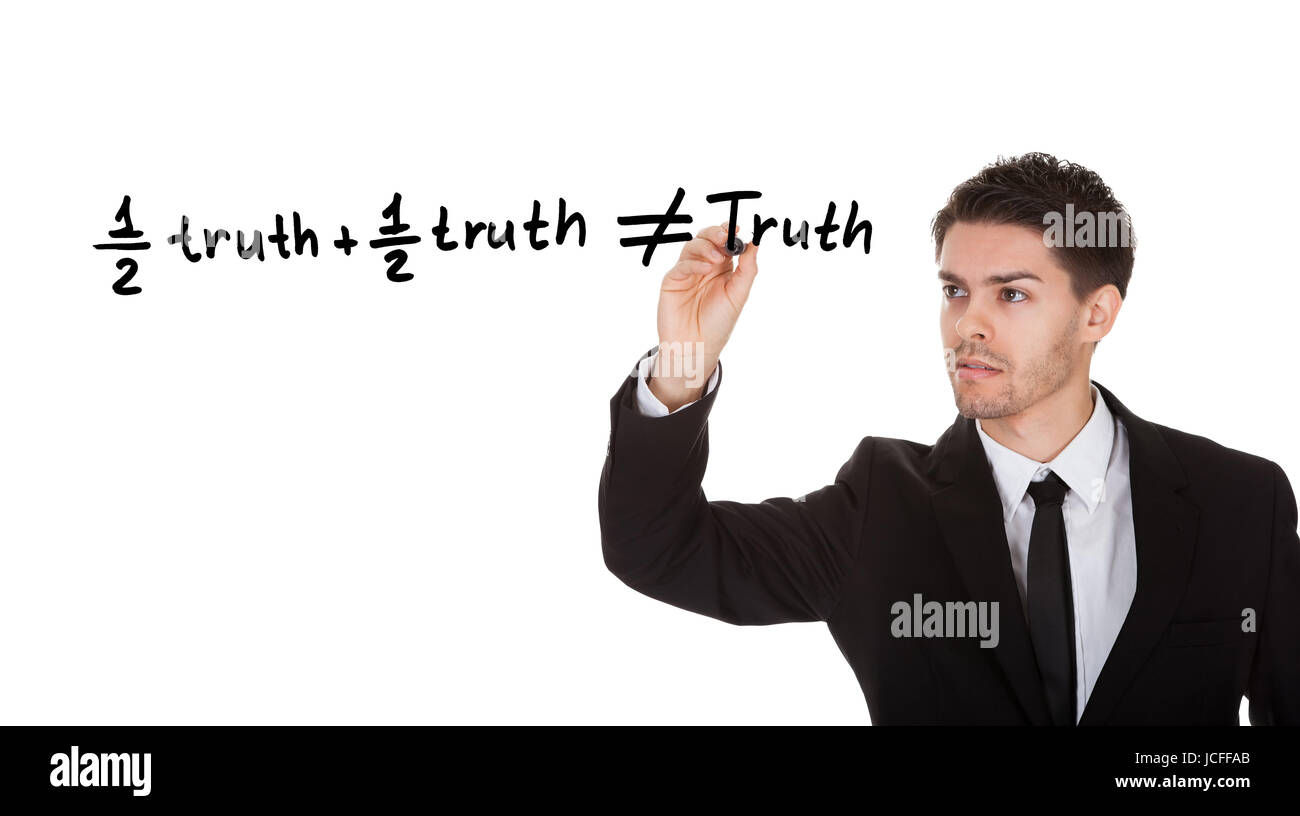 Half truth and half truth does not equal truth on white screen Stock ...