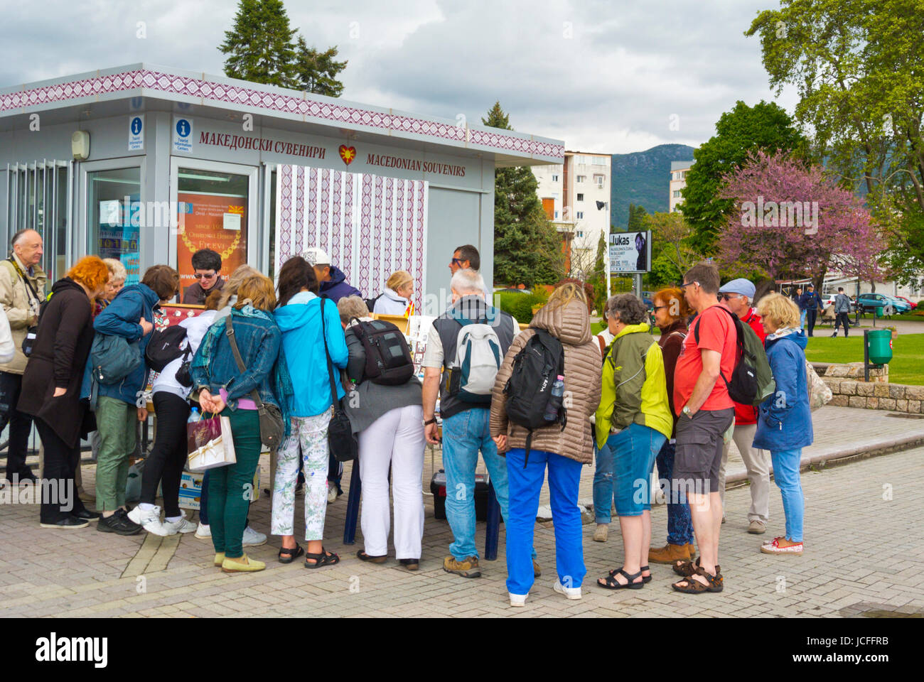 Tour group looking at souvenirs, Ohrid, Macedonia Stock Photo - Alamy