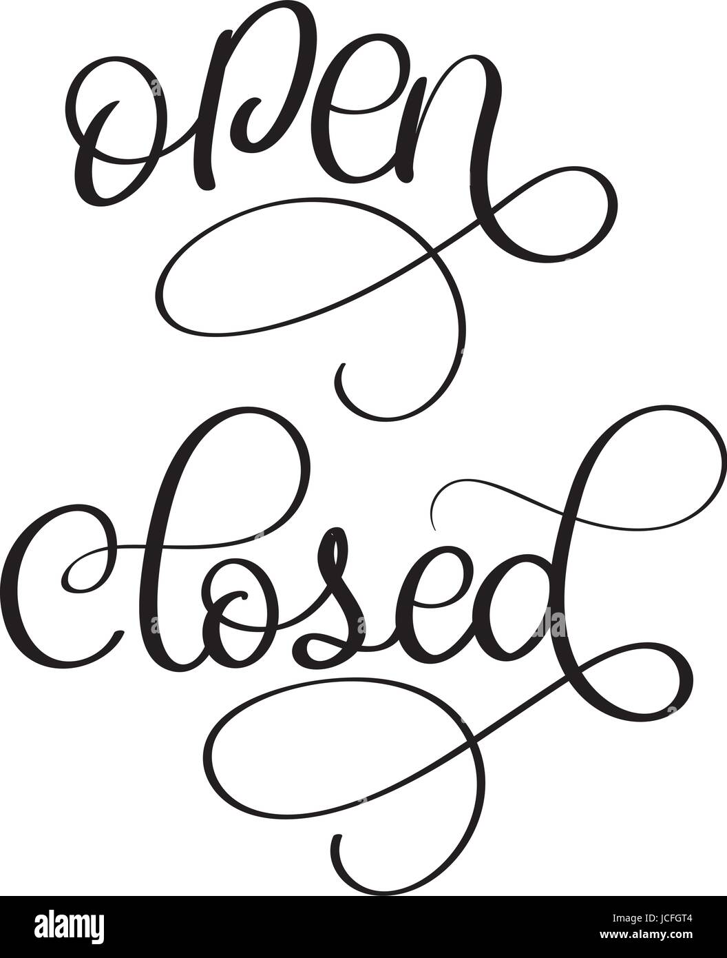 open closed vector vintage text. Calligraphy lettering illustration ...