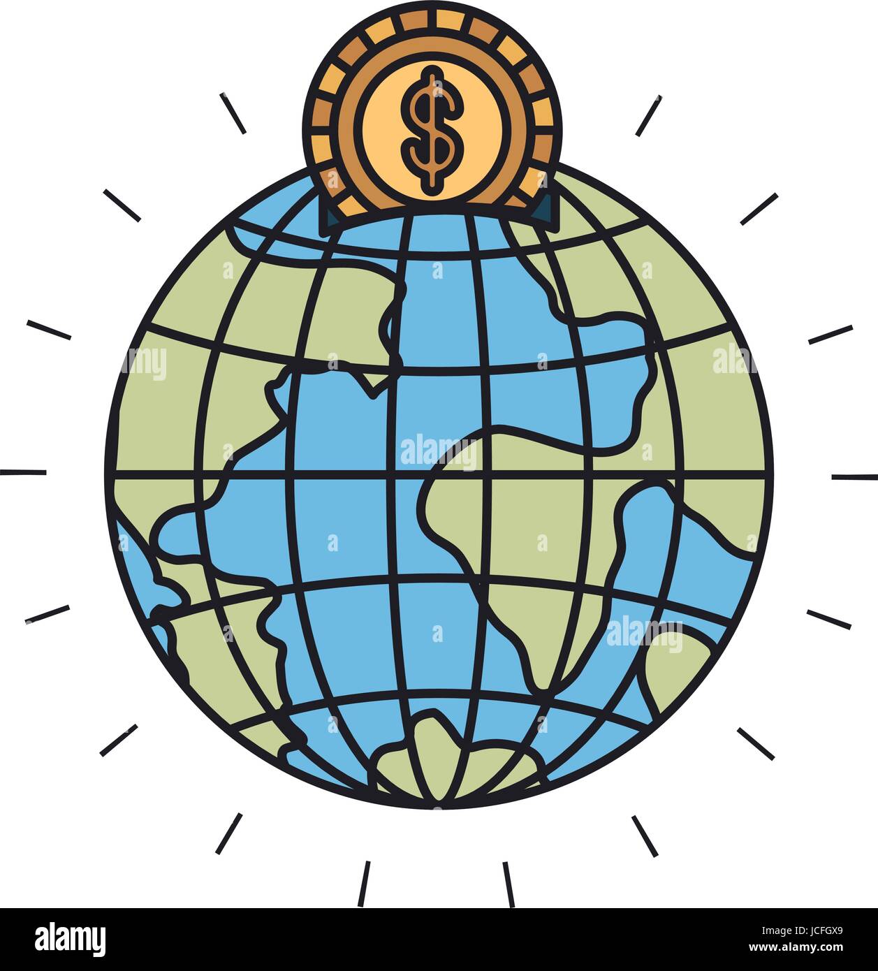 colorful silhouette money box in globe earth world shape with coin with ...