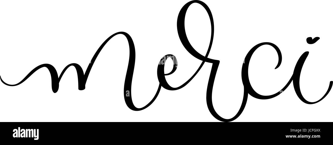 Merci vector vintage word text. Calligraphy lettering illustration ...