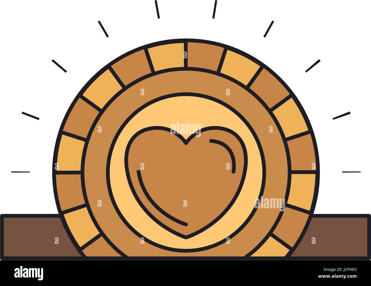 colorful silhouette closeup flat golden coin with heart symbol inside ...