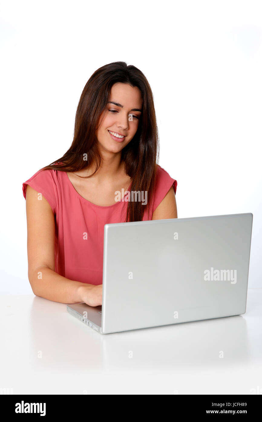 Student girl in front of laptop computer Stock Photo - Alamy