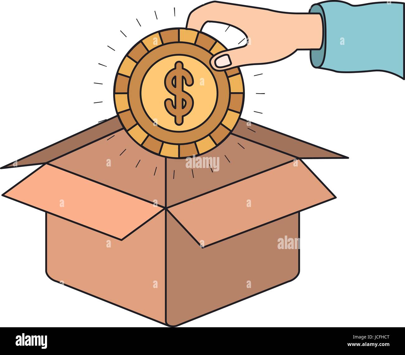 colorful silhouette hand holding a coin with dollar symbol inside to ...