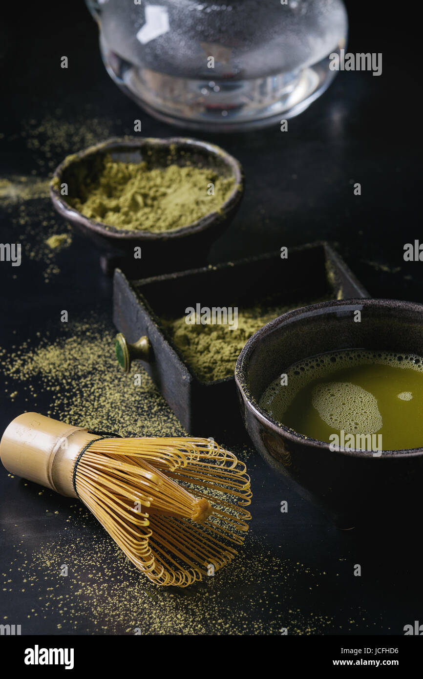 Green tea matcha powder and drink Stock Photo - Alamy