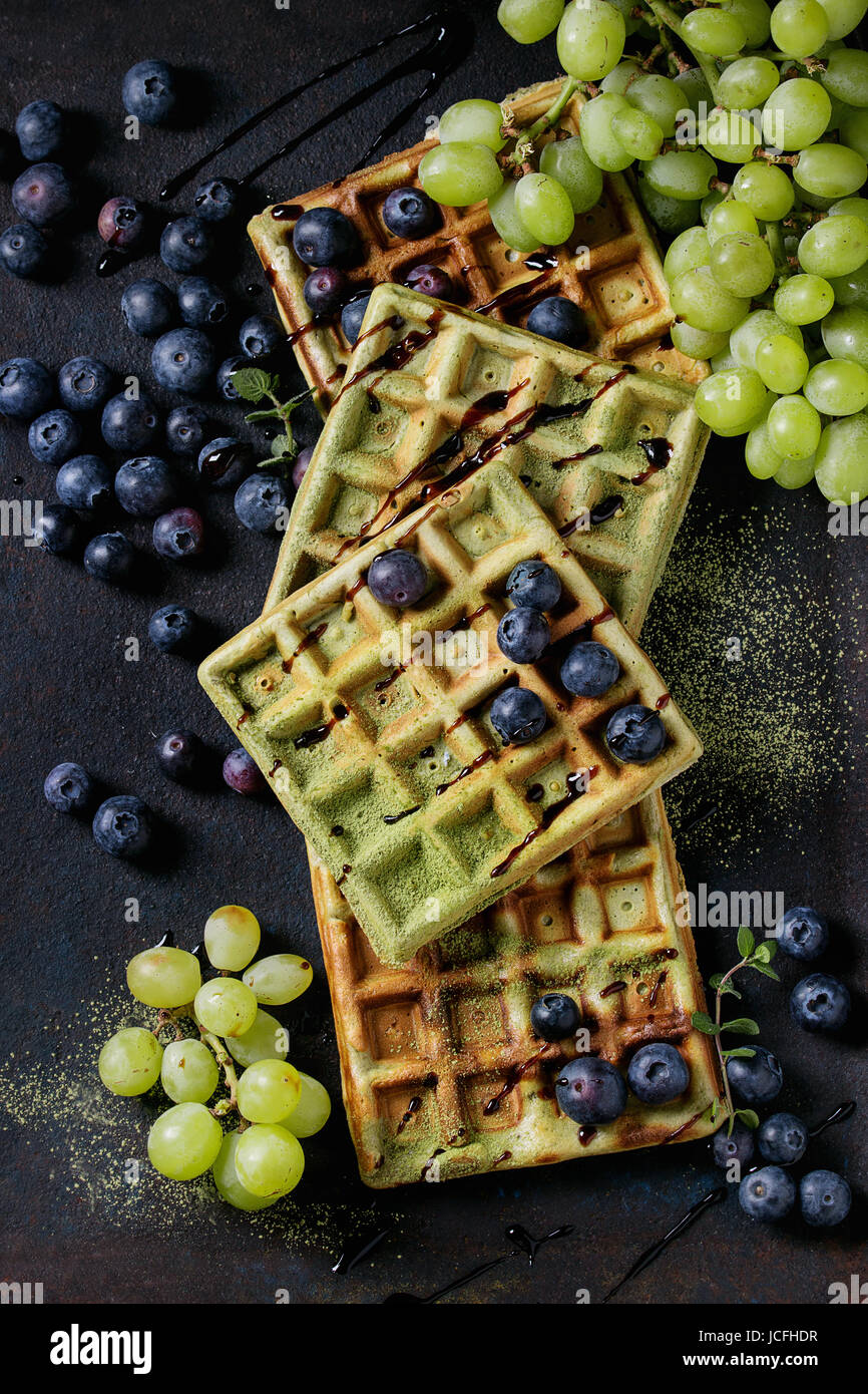 Green waffles with grapes Stock Photo - Alamy