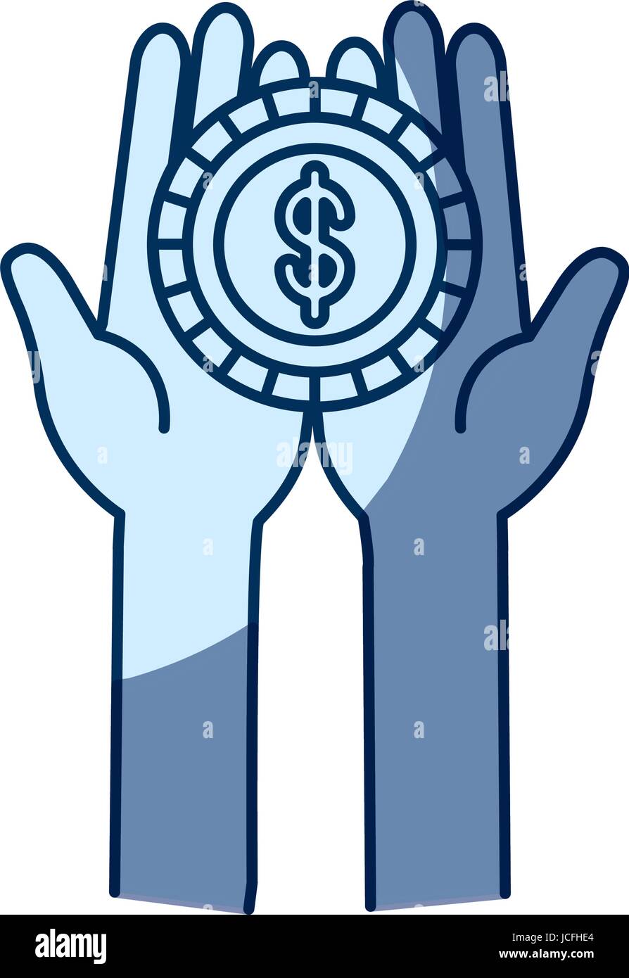 blue color silhouette shading of front view hands holding in palms a ...
