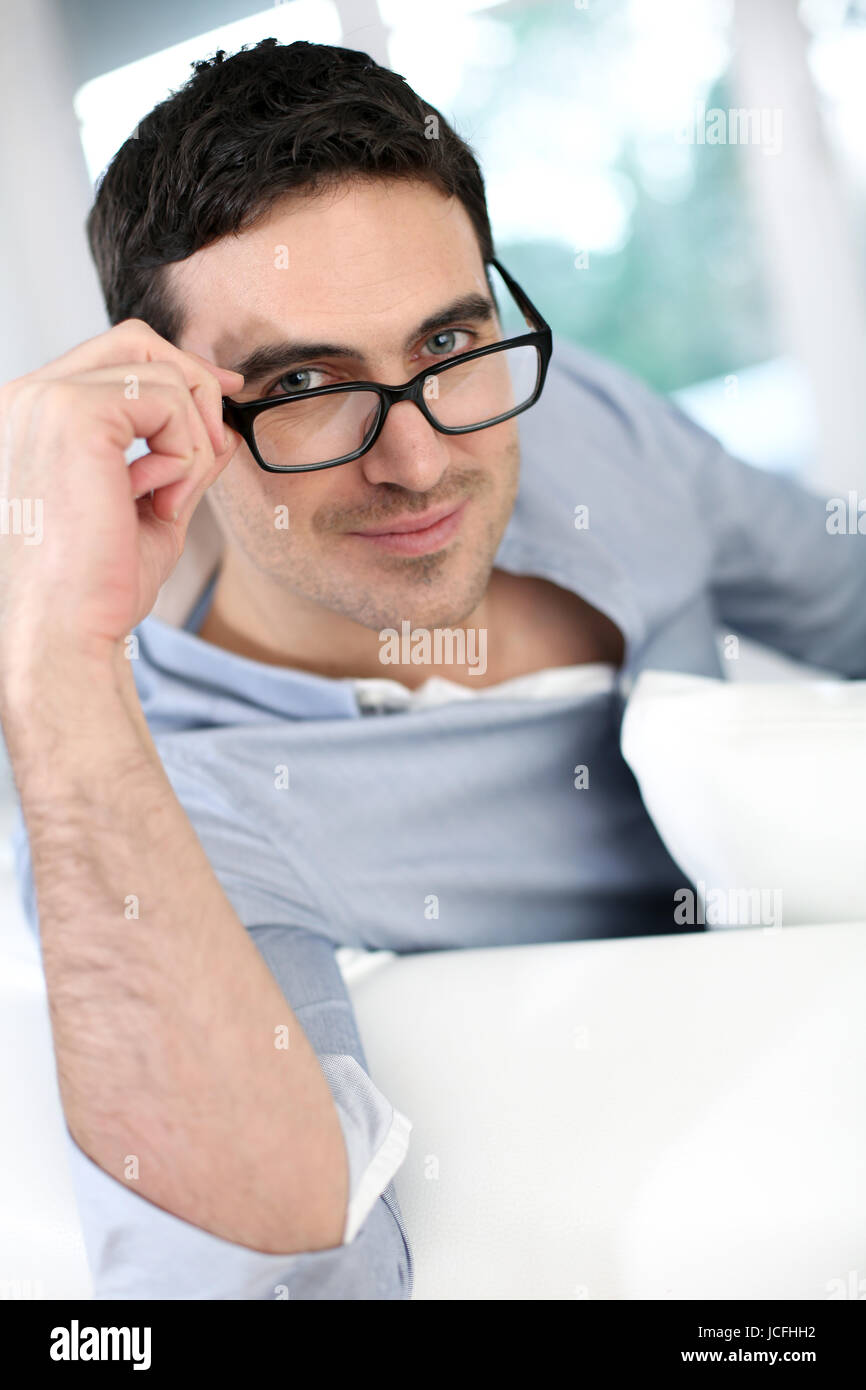 Handsome guy with eyeglasses on Stock Photo - Alamy
