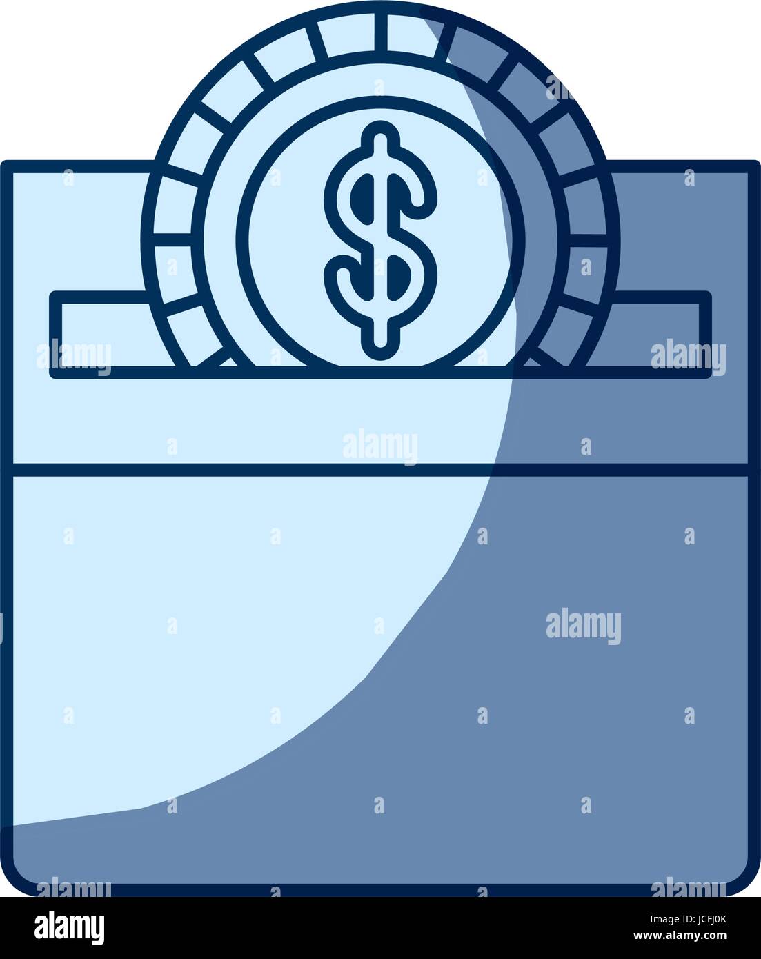 blue color silhouette shading of front view flat coin with dollar ...