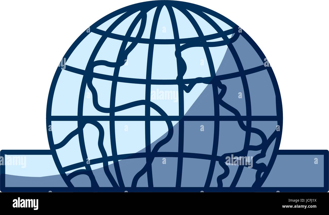blue color silhouette shading of closeup flat globe earth world ...