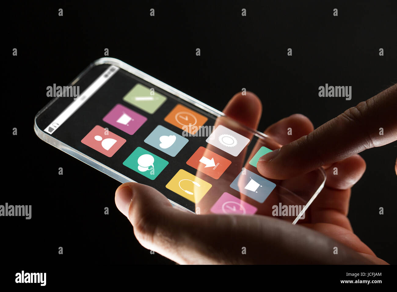 close up of businessman hand with glass smartphone Stock Photo - Alamy