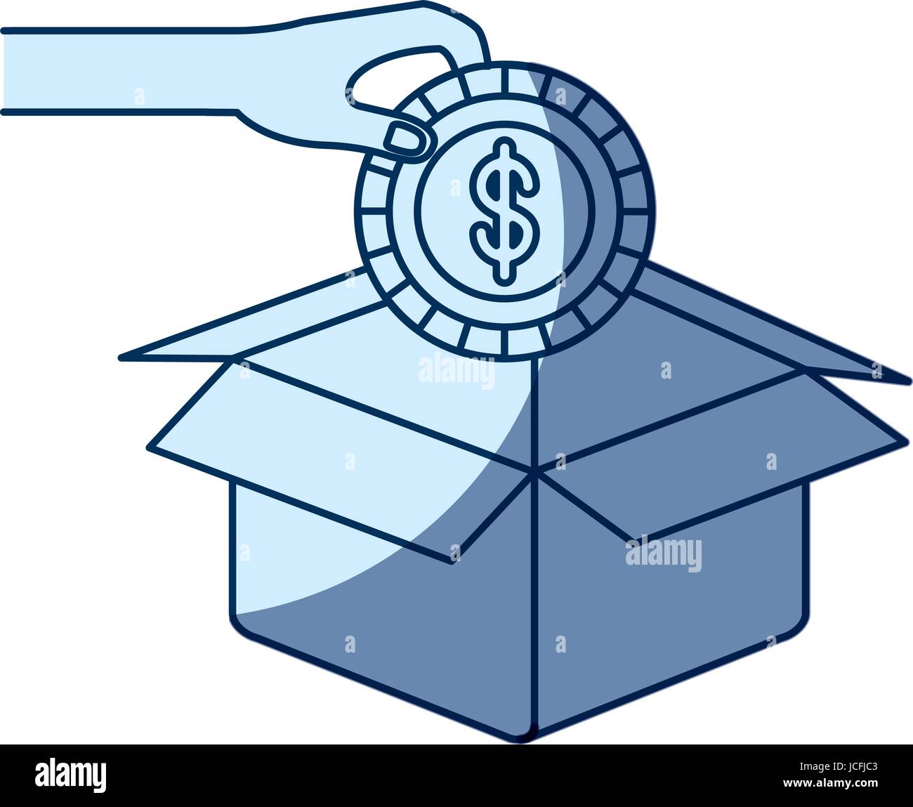 blue color silhouette shading of hand holding a coin with dollar symbol ...