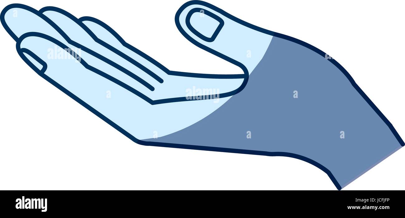 blue color silhouette shading of opened hand of symbol of receiving ...