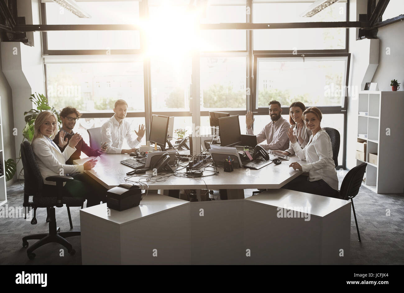 Group happy business people waving hi-res stock photography and images ...