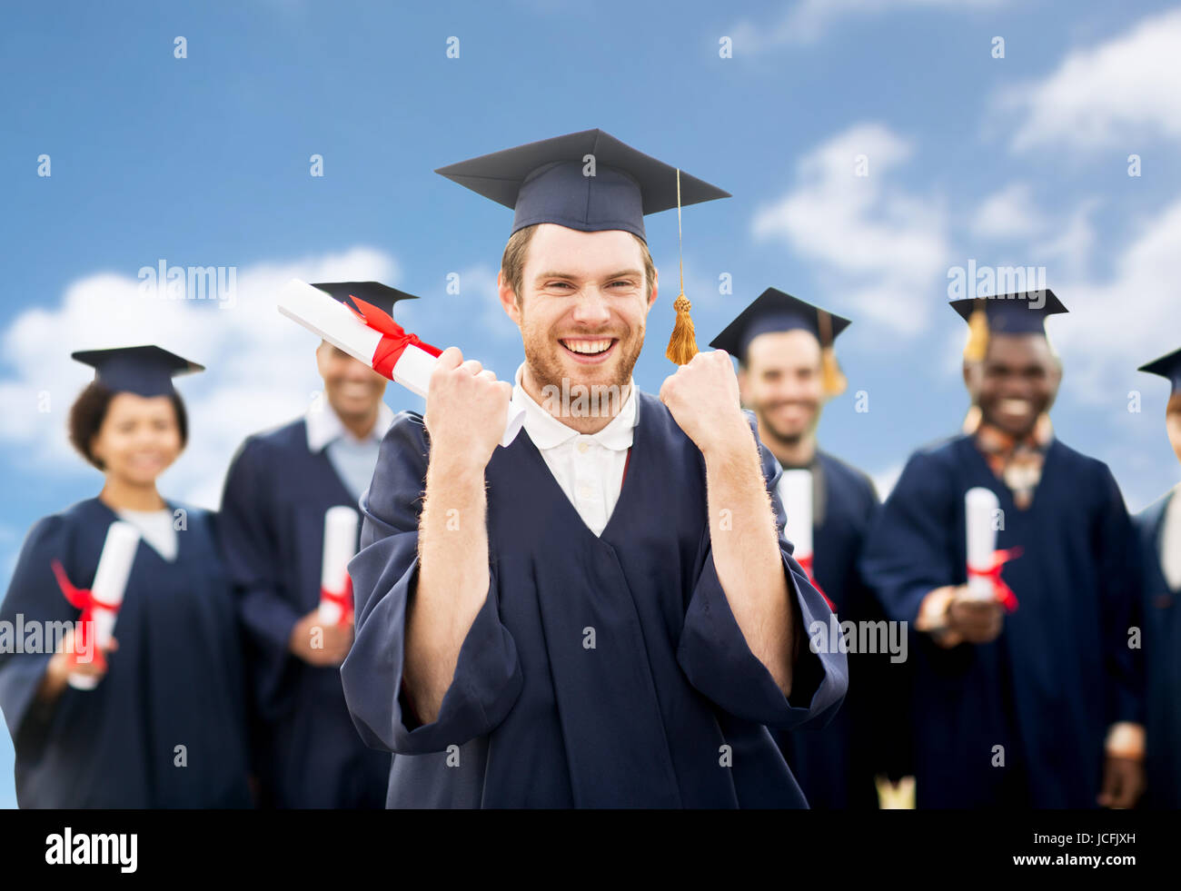 happy student with diploma celebrating graduation Stock Photo - Alamy
