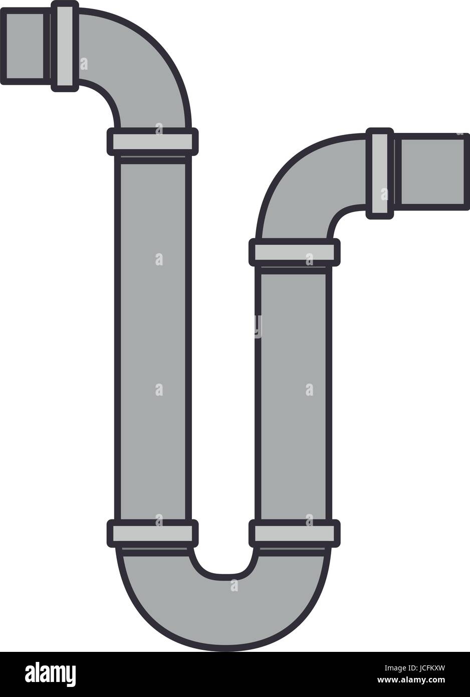 white background with color silhouette of drain pipe siphon with thin ...