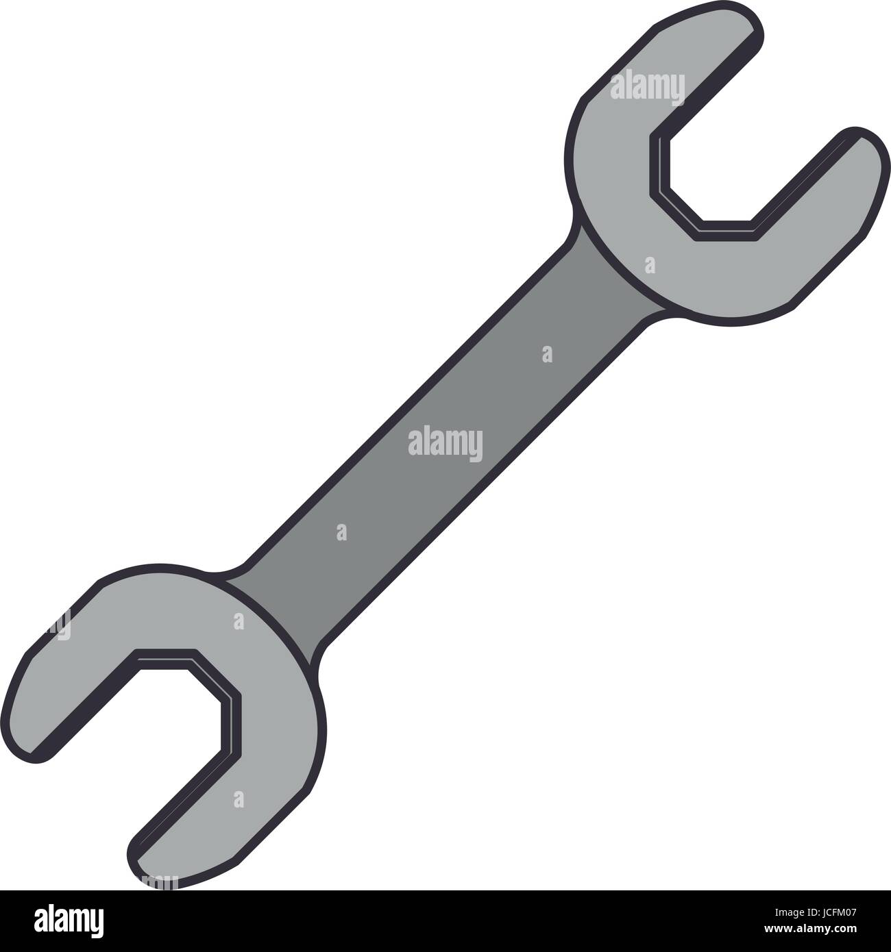 white background with color silhouette of wrench tool with thin contour ...