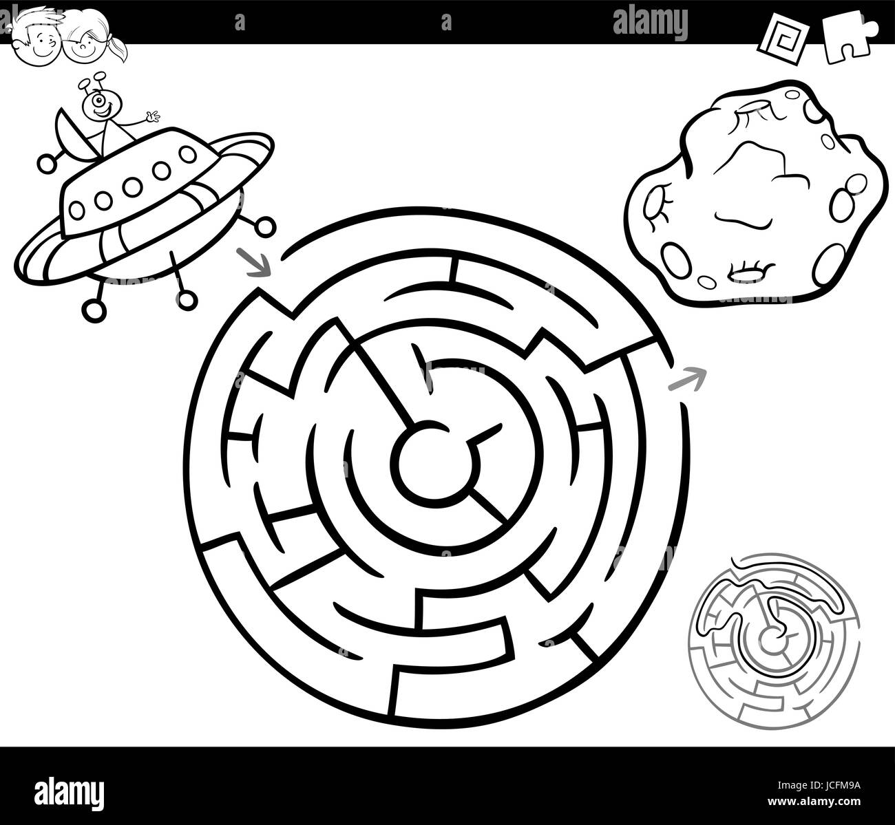 Black and White Cartoon Illustration of Education Maze or Labyrinth ...
