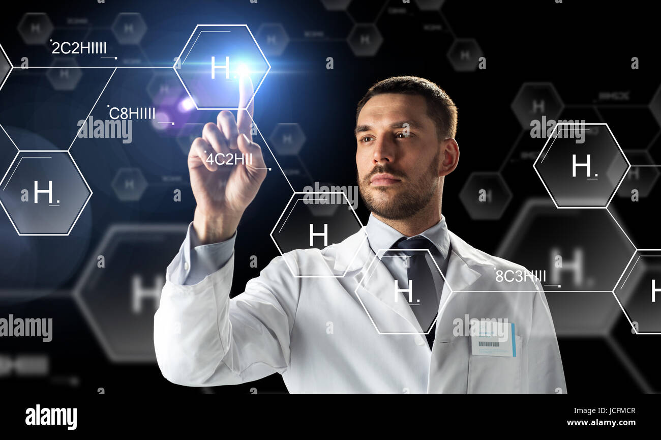 scientist virtual chemical formula projection Stock Photo - Alamy