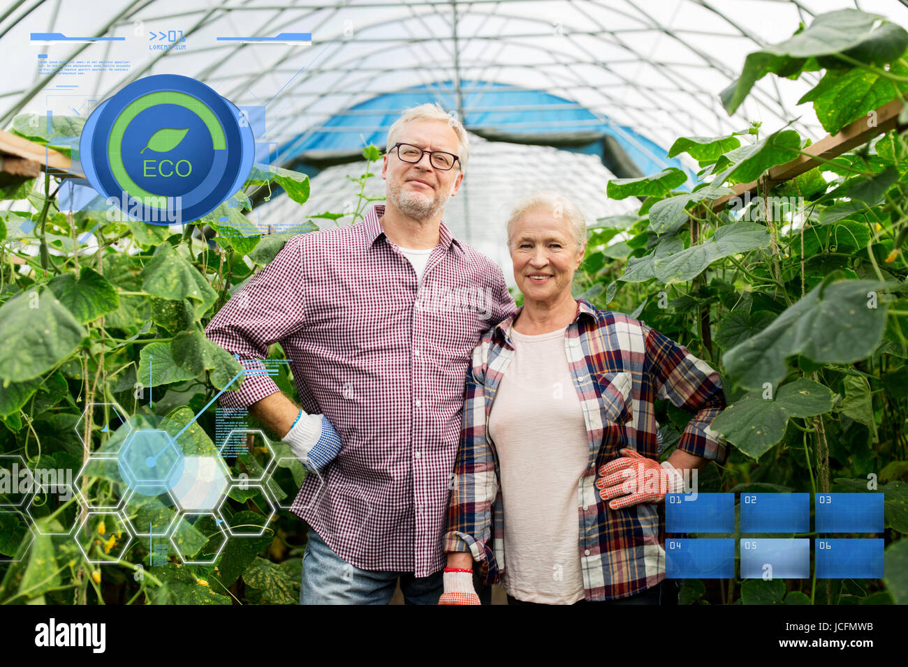 happy senior couple at farm greenhouse Stock Photo - Alamy