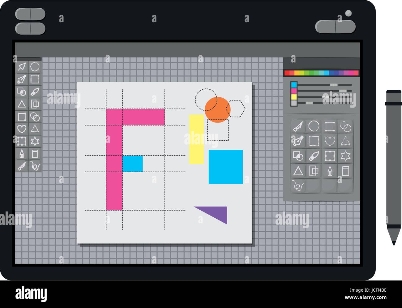 white background with colorful silhouette of designers graphic table ...