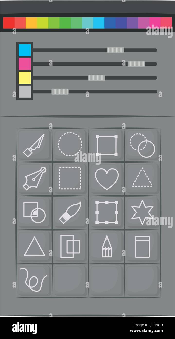 white background with colorful silhouette of color palette and tool box ...